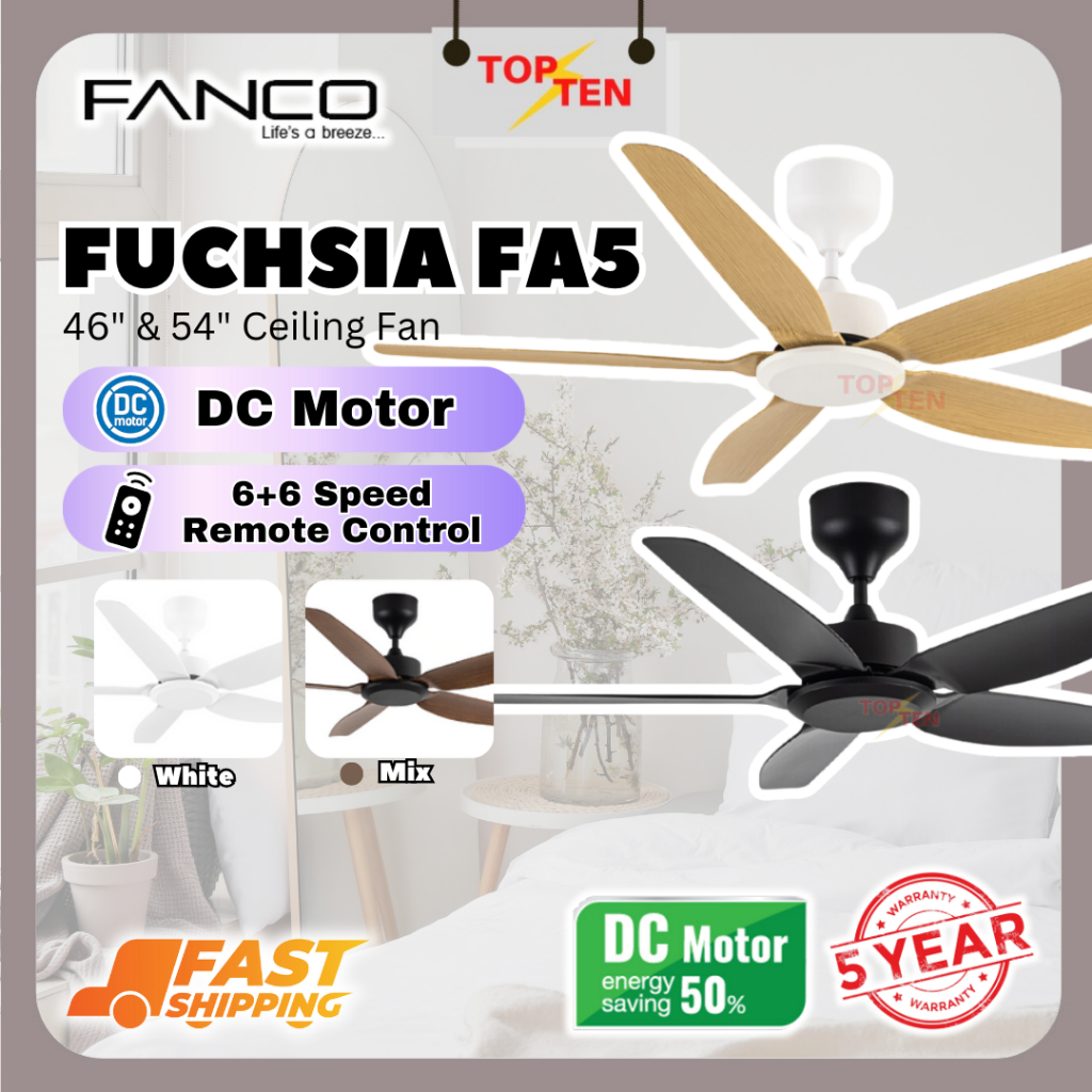 Fanco Fuchsia Ceiling Fan FA5 2024 NEW 46" 54" DC Motor Fan 12 Speed ...