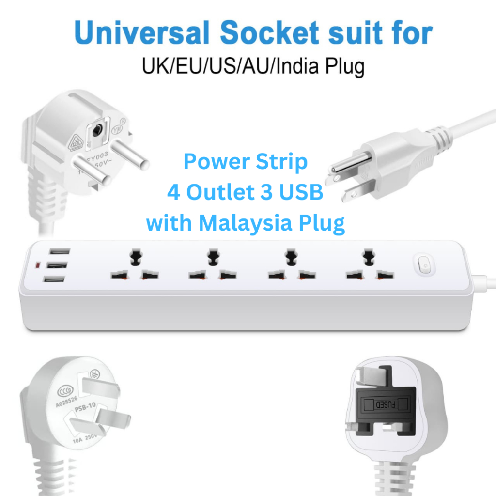 Power Extension Cord Universal Plug Power Socket 4 Outlet 3 USB ...