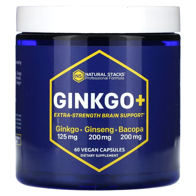 Natural Stacks, Ginkgo+, Extra Strength Brain Support , 60 Vegan ...