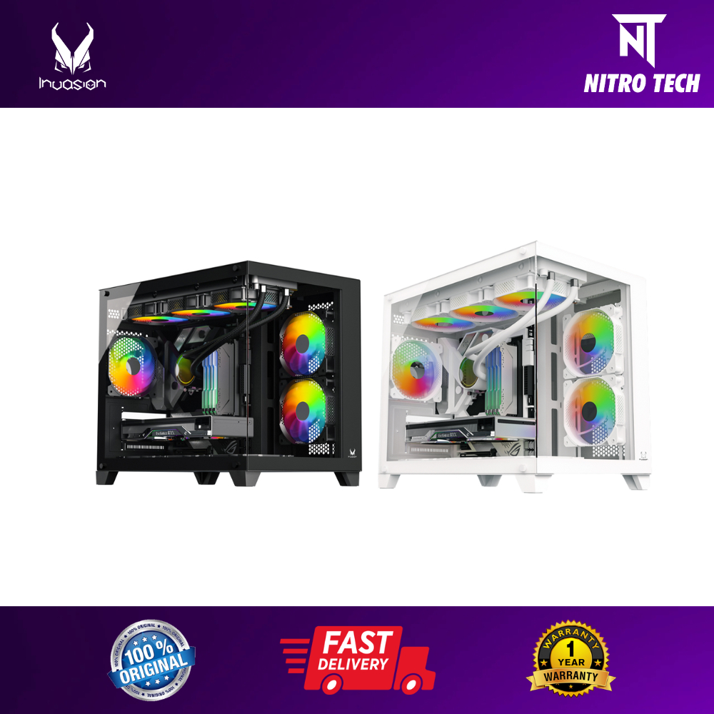 Invasion D-7000 ARGB Dual Chamber mATX Chassis PC Case (4x ARGB fans ...