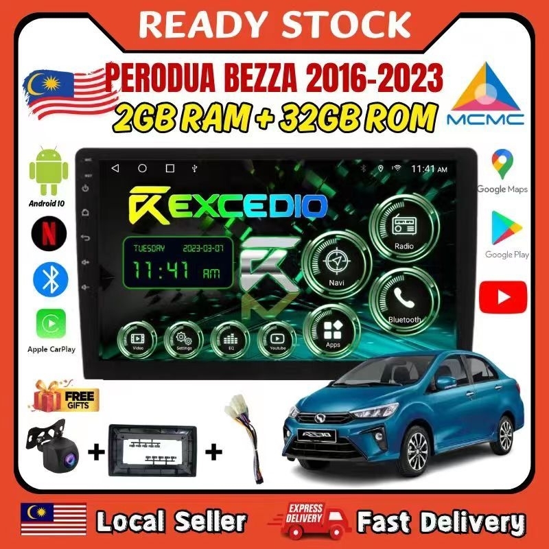 (Free Reverse Camera)1 Set Perodua Bezza 2016-2023 Android Player QLED ...