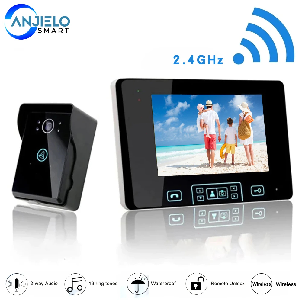 2.4GHz Wireless 7 Inch Visual Access Control System Video Door Control ...