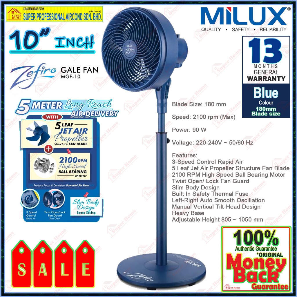 Milux Stand Fan MGF-10 (Blue) 10 inch Gale Fan | Shopee Malaysia
