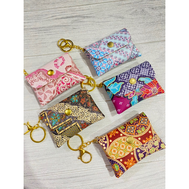 BATIK Mini purse Printed PU custom name Leather keychain coin card ...