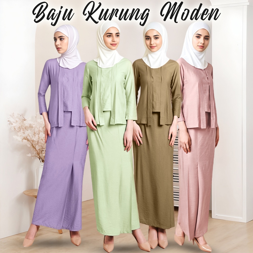 Baju Kebaya Moden Lilac Fold Kurung Front Button BF Friendly Muslim Set ...