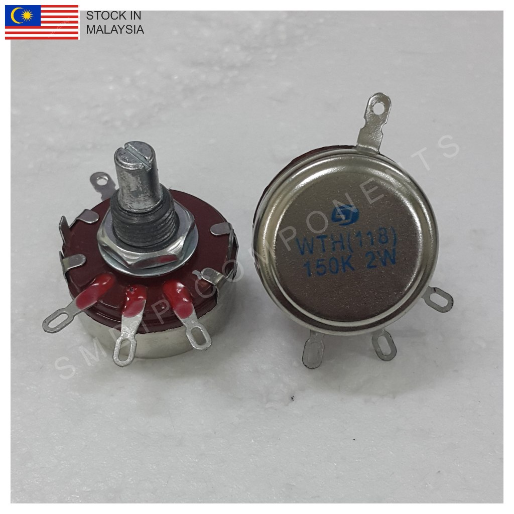 150K ±5% 2W, 3 Pin Single Rotary Potentiometer WTH118, Shaft Length ...