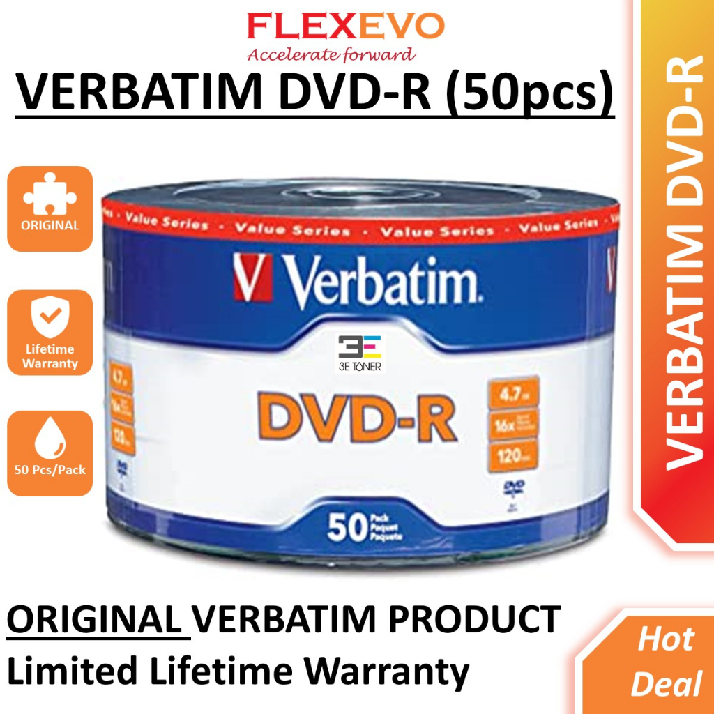 VERBATIM DVD DVDR DVD-R Recordable 4.7GB 16X 120MIN ( 50PCS ) | Shopee ...
