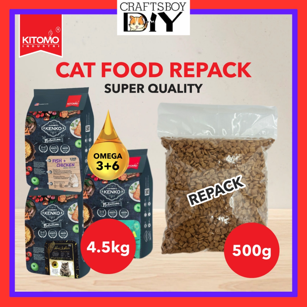 Kitomo Kenko Cat Dry Food 4.5kg /500g Repack Fish & Chicken, Hair ...