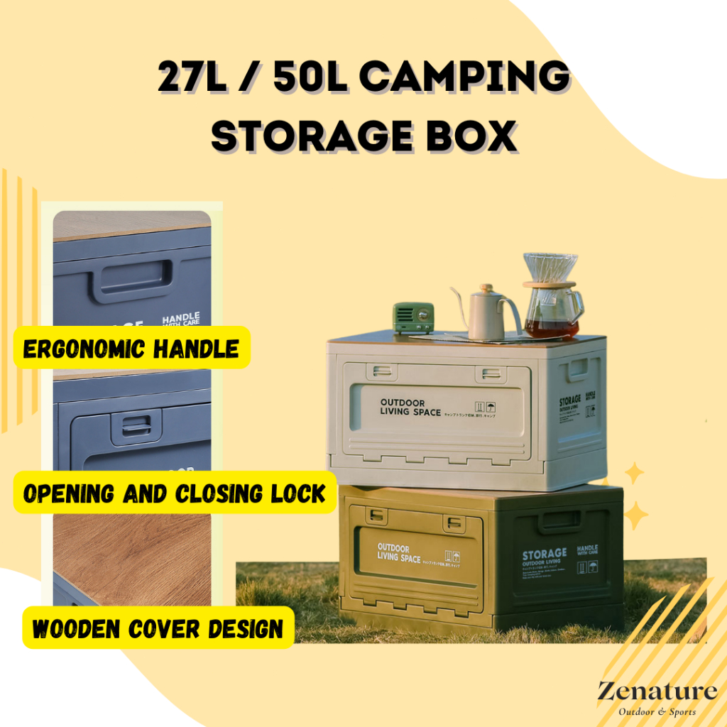Folding Camping Storage Box 27L/50L Large Stackable Container ...