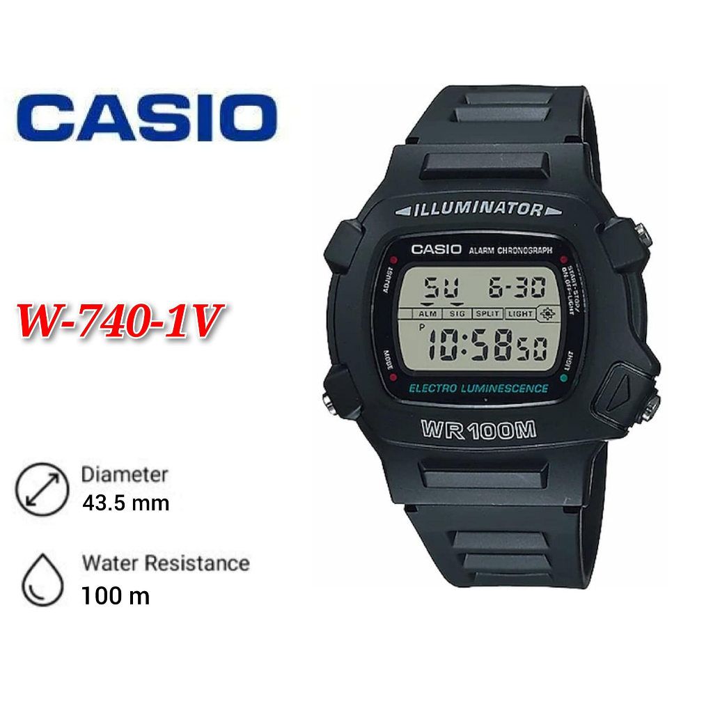 CASIO W-740-1V CLASSIC DIGITAL WATCH 100M WATER EL BACKLIGHT | Shopee ...