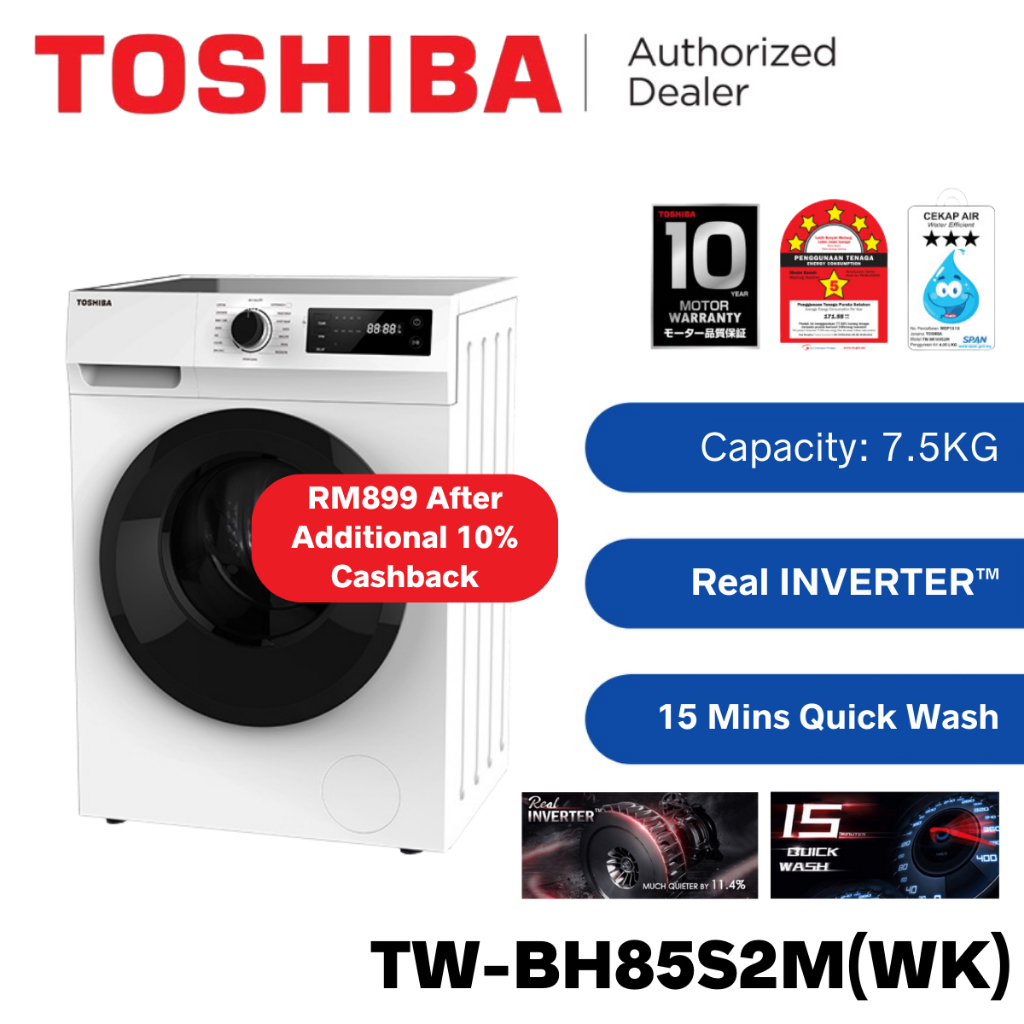 [FREE SHIPPING] Toshiba 7.5KG Inverter Front Load Washer Washing Machine TW-BH85S2M(WK) | Shopee ...