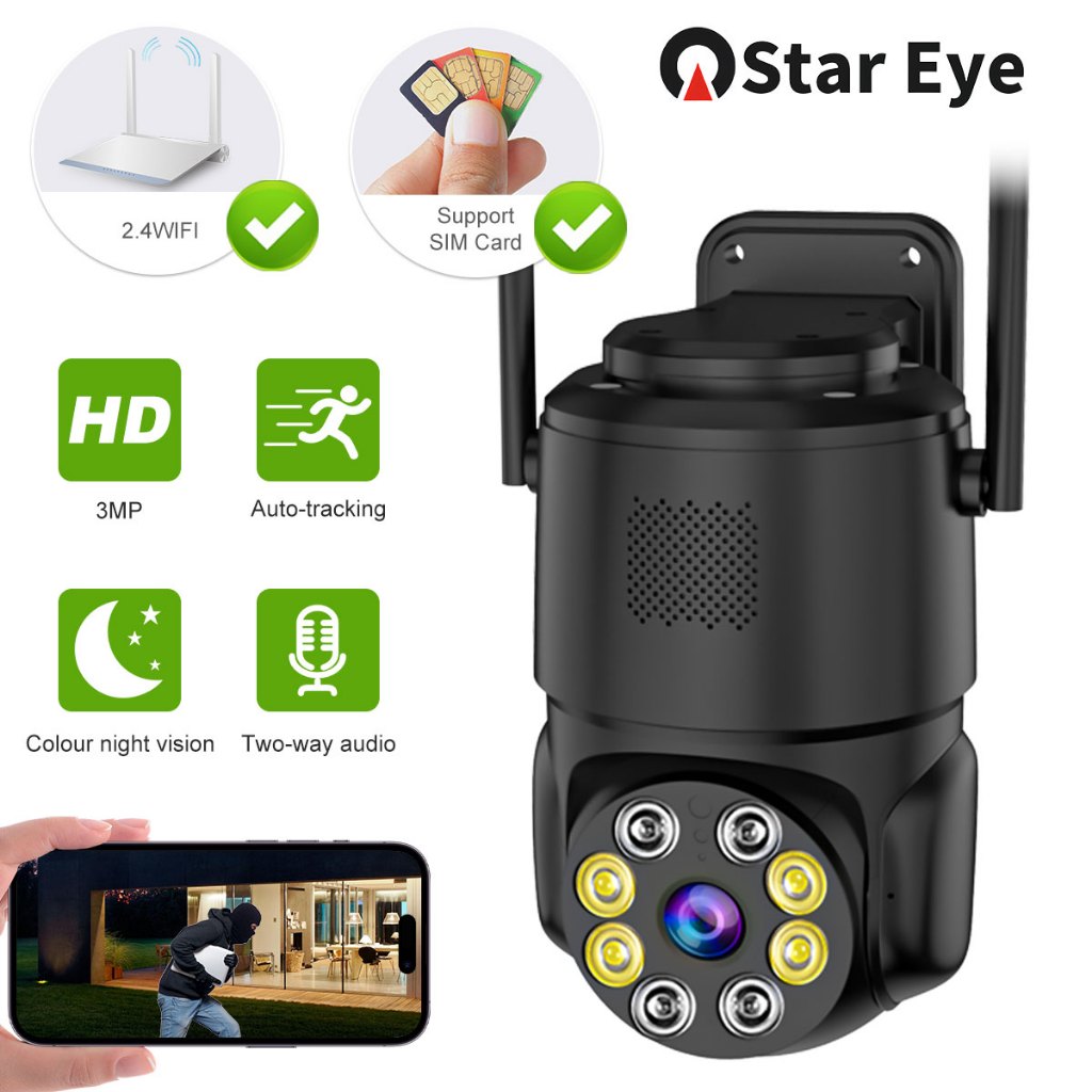 WIFI/4G Night Vision CCTV Camera -3MP Full-Color Night Vision, 4G Pan ...