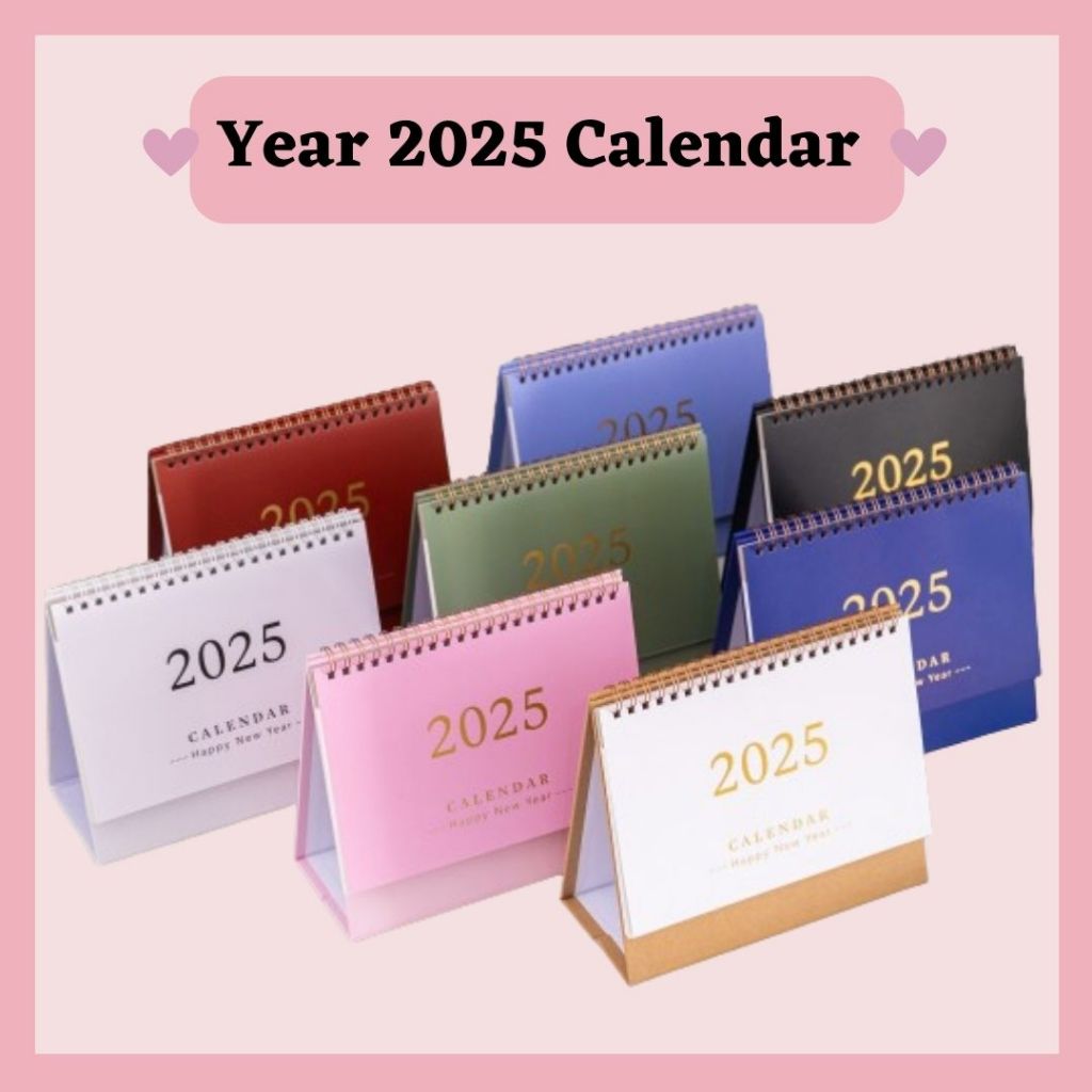 【Readystock】Year 2025 Solid Color Calendar Simple Ins Retro Desktop ...