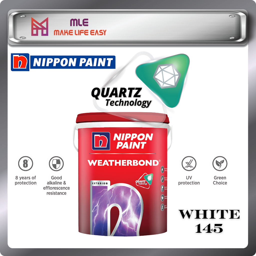 NIPPON PAINT Weatherbond 18L WHITE Exterior Paint/Cat Luar/Cat Rumah ...