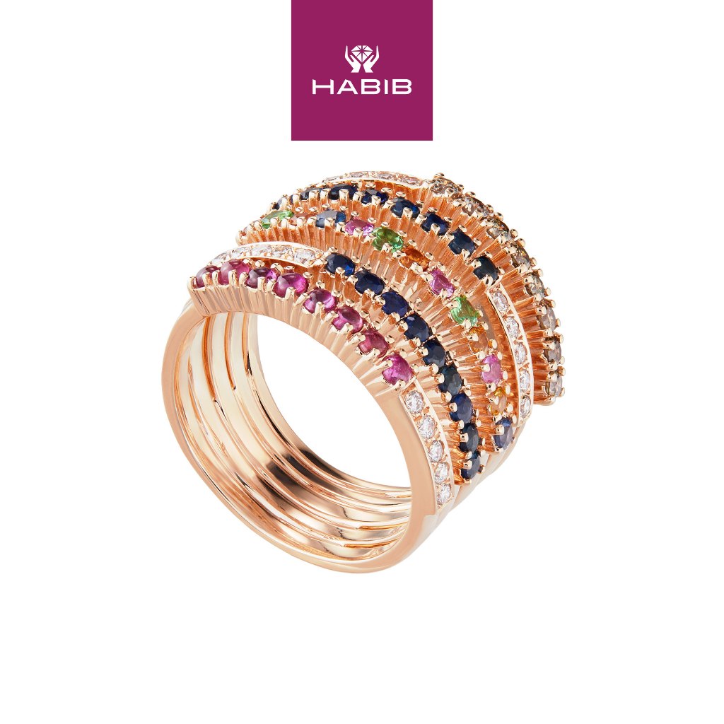 HABIB Multi-Coloured Gemstone (Ruby, Sapphire, Tsavorite) Diamond Ring ...