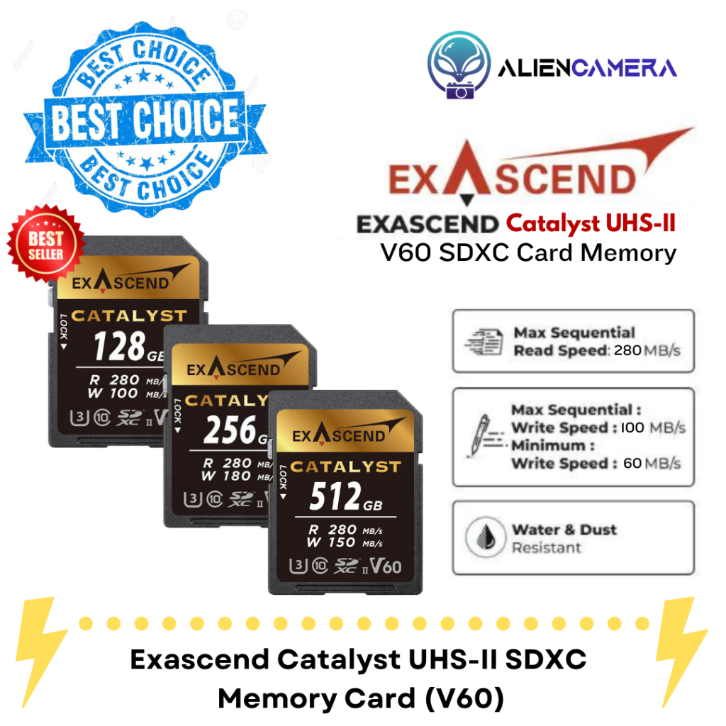 Exascend Catalyst UHS-II SDXC Memory Card 128GB/ 256GB/ 512GB (V60 ...
