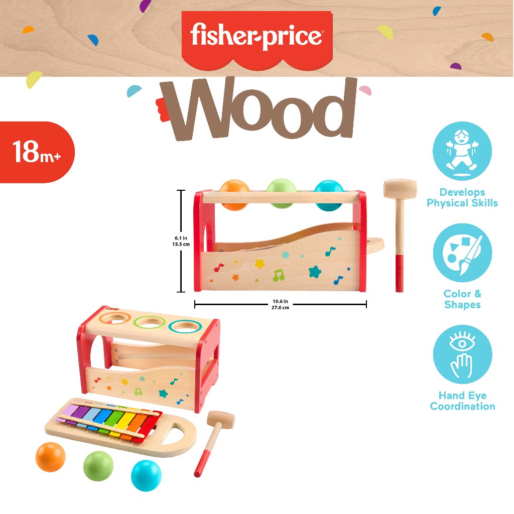Fisher-Price Wooden Pound & Tap Bench Xylophone (HXT88) | Shopee Malaysia