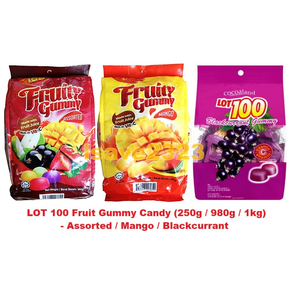 [Self-Packing] Lot100 Fruit Gummy Candy (35s / 980g - 1kg) - Assorted / Mango / Blackcurrant ...