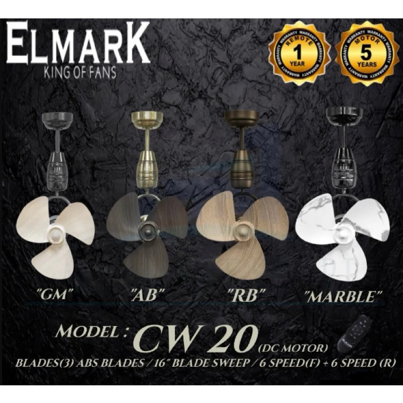 Elmark 2 IN 1 WALL CEILING CW20 16 Inches 3 ABS Blades Remote Control ...