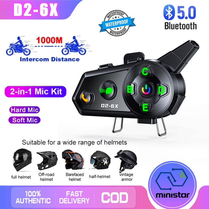2024 New D2-6X Motorcycle Helmet Bluetooth Intercom 6-Person Switching ...