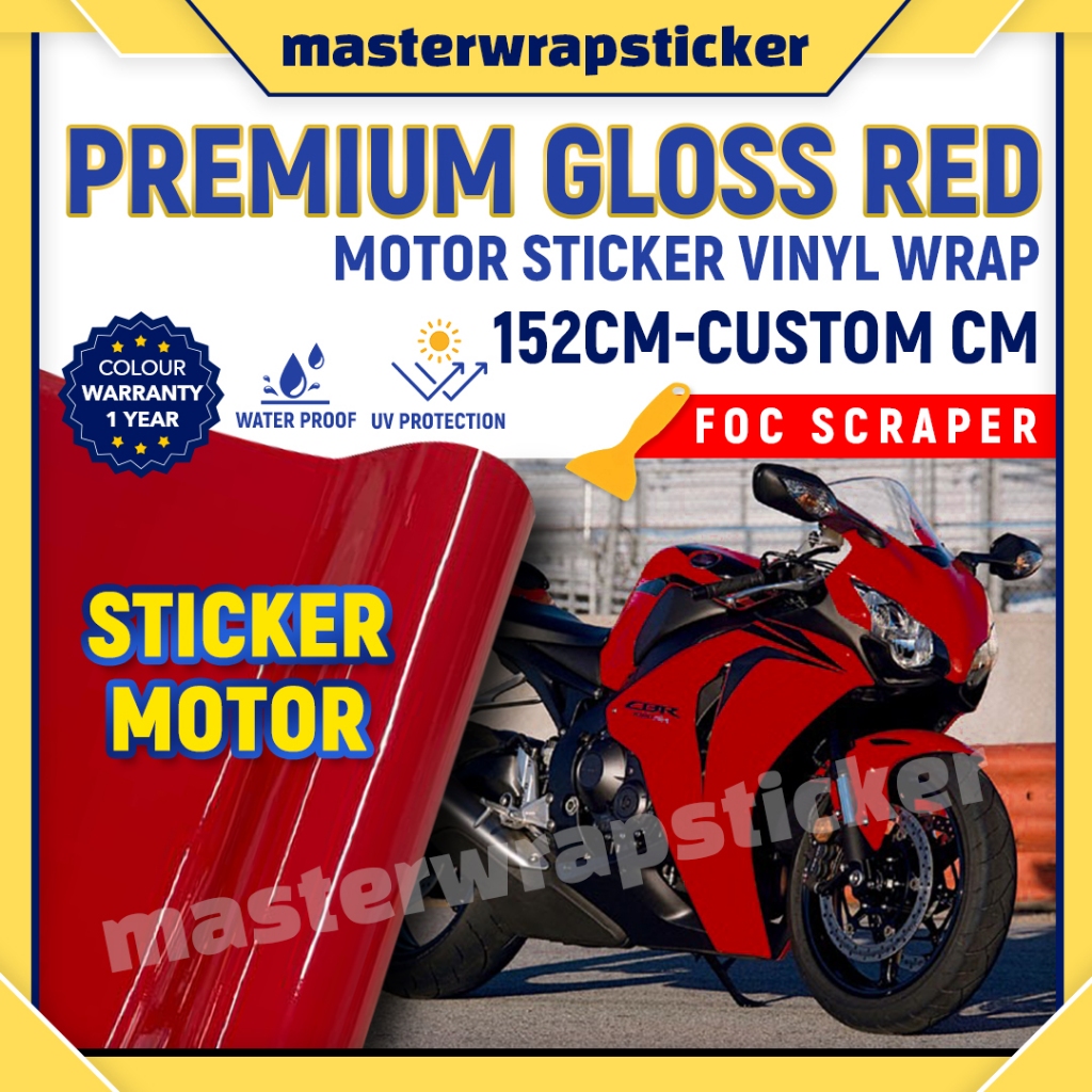 PREMIUM GLOSSY RED STICKER MOTOR(152CM-90CM)stiker MOTO MERAH wrapping ...