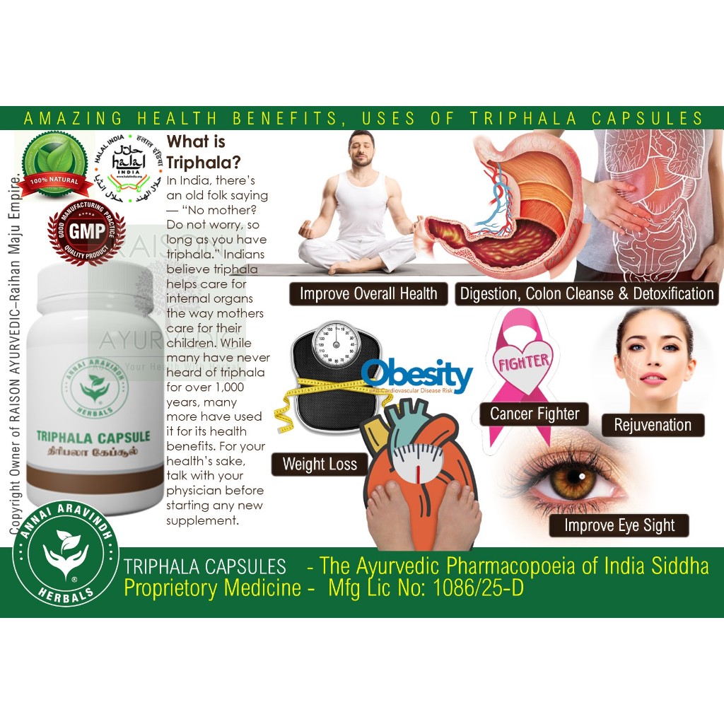 TRIPHALA CAPSULES 30 Nos - The Ayurvedic Pharmacopoeia of India Siddha ...