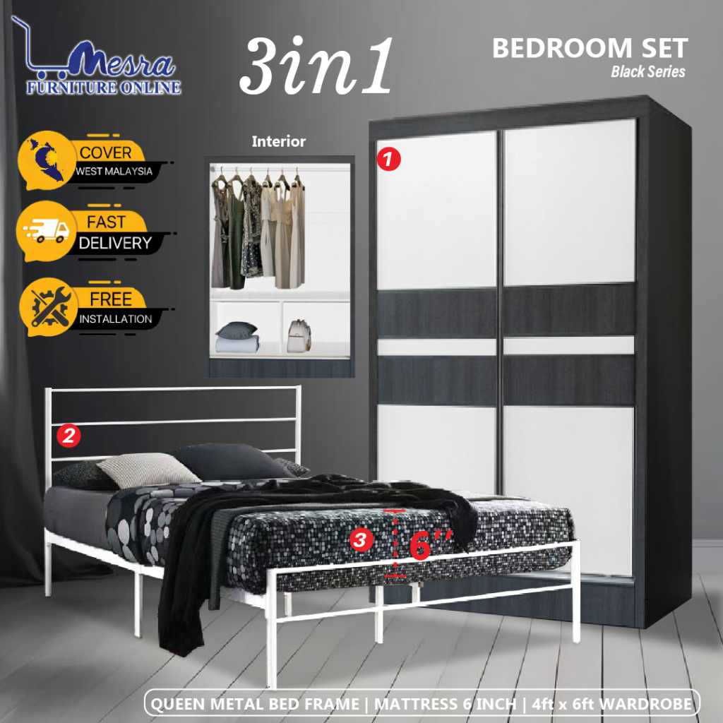 (siap pasang)MESRA - Bedroom Set Sliding door /Set Bilik Tidur/Almari ...