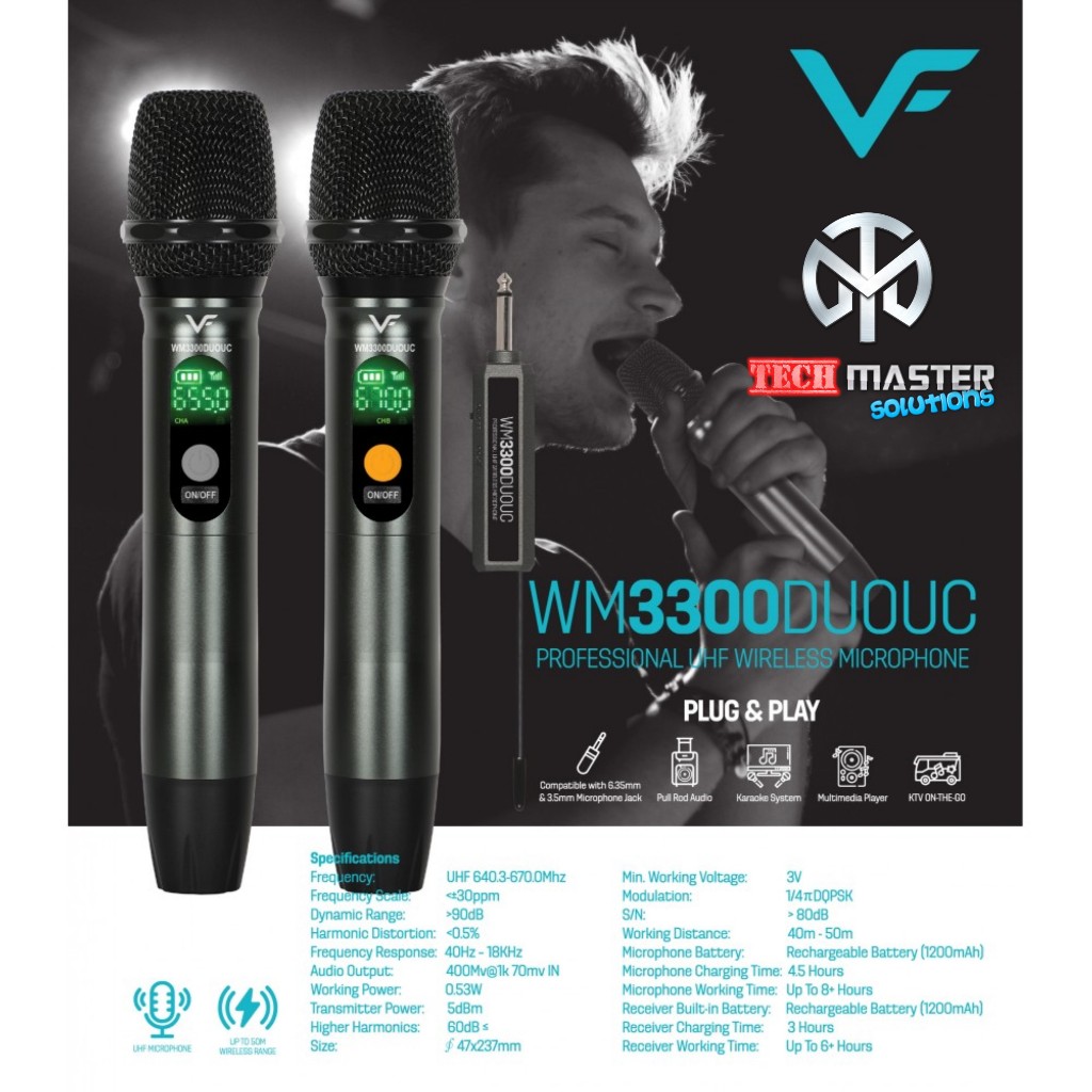 Vinnfier VF WM3300 DUO UC WM 3300 DUO UC Professional 2 UHF Wireless ...