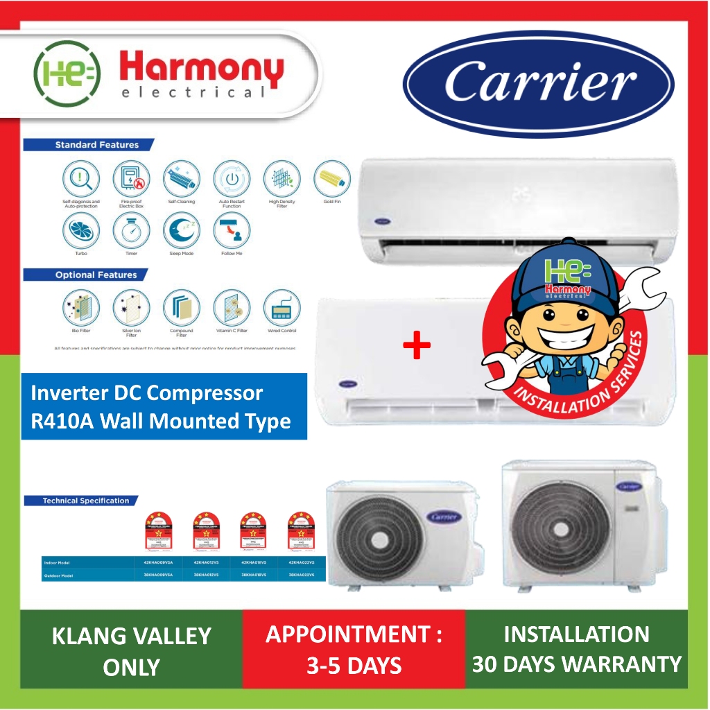 (FAST INSTALL) CARRIER 1.0hp - 2.5hp Inverter Air Cond Air Conditioner ...