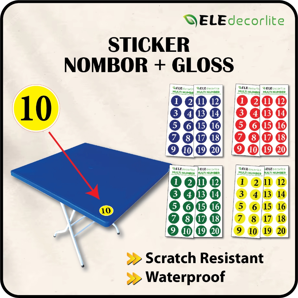 READY STOCK Table Number Stickers/Numbering Waterproof Gloss+Sticker ...