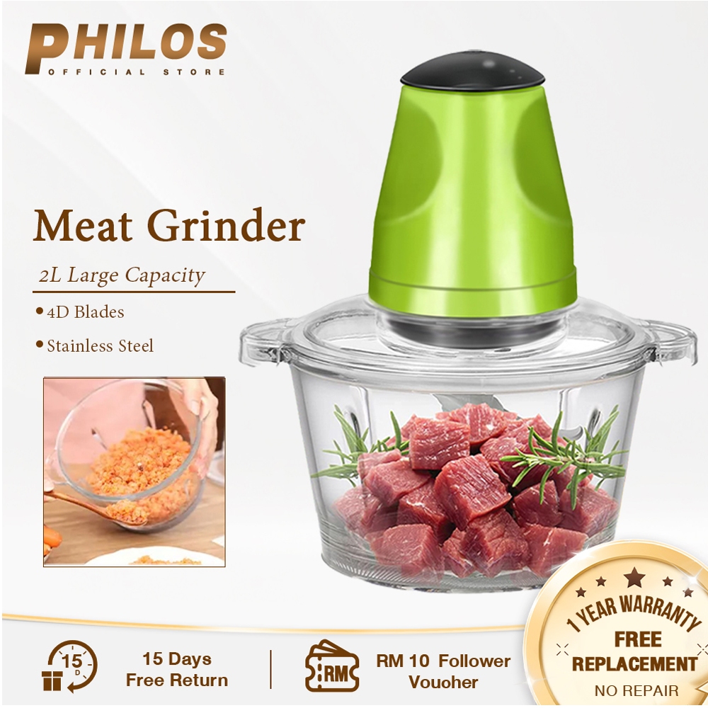 PHILOS Chopper Blender Meat Grinder 2L Large Capacity Electric Grinder ...