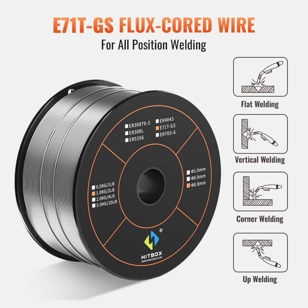 HITBOX 1KG 0.8MM 1.0MM HITBOX MIG Gasless Wire Flux Cored Welding Wire Gas-less MIG (E71T-GS ...