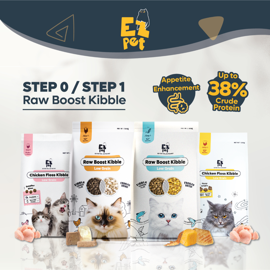 NEW🐱 EZPET【 STEP 0 / STEP 1 Cat Kibbles 1.6KG】Chicken Floss Kibble Freeze Dried Cat Food Cat Dry ...