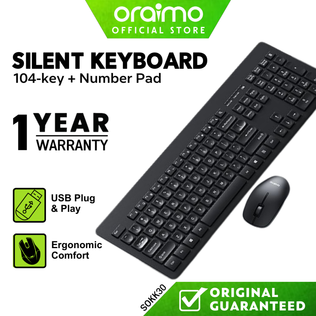 ORAIMO Wireless Silent Full Size 104-Key Laptop USB PC Slim Keyboard ...
