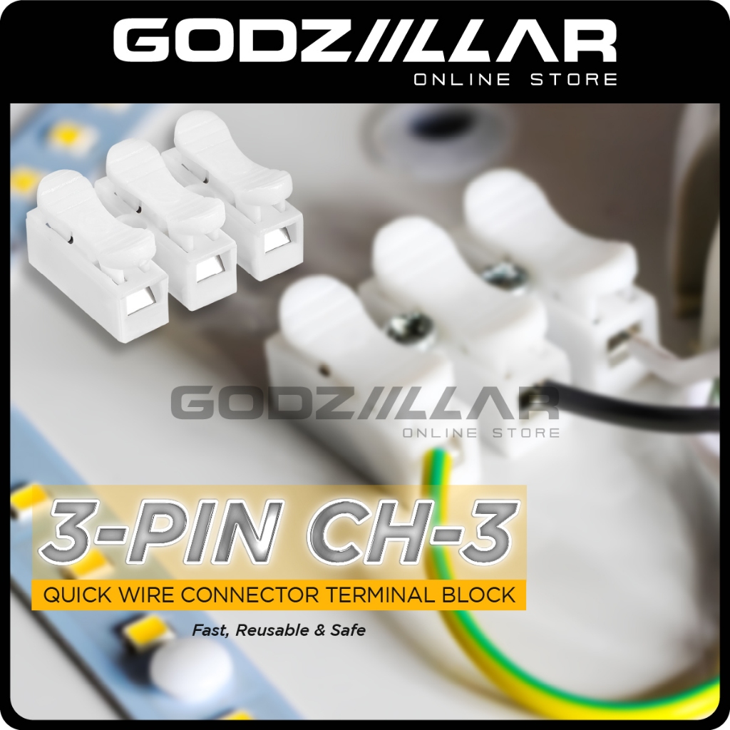 3 Pin Wire Cable Connector Terminal Block Quick Wire Clip Penyambung ...