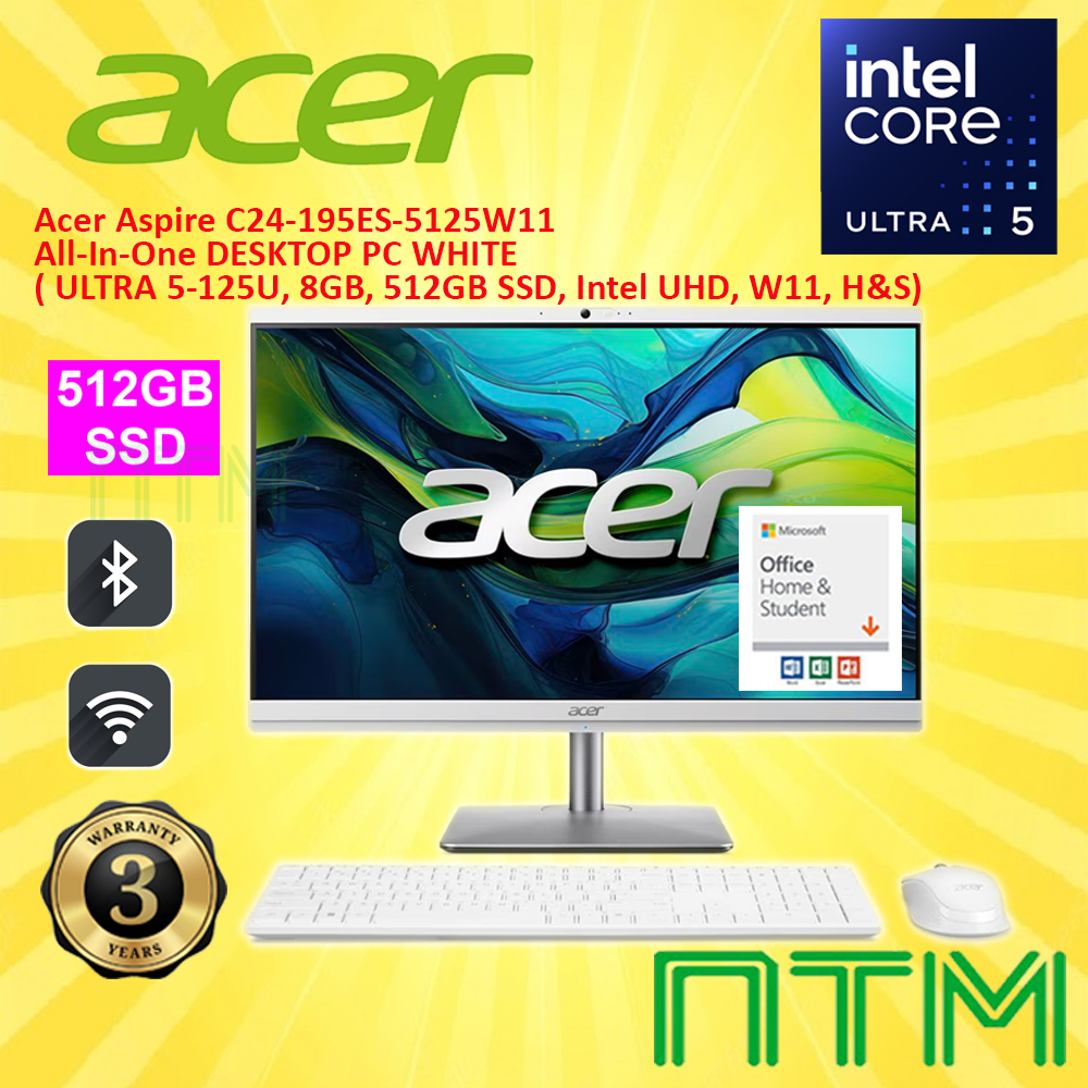 Acer Aspire C24-195ES-5125W11 7155W11 24" AIO Desktop PC (Ultra 5 125U ...