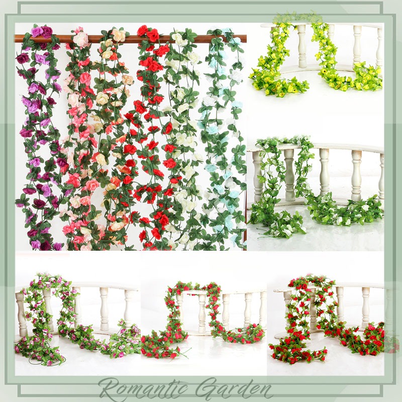 Artificial Silk Rose Flower Vine With Green Leaves Home Wedding Party ...