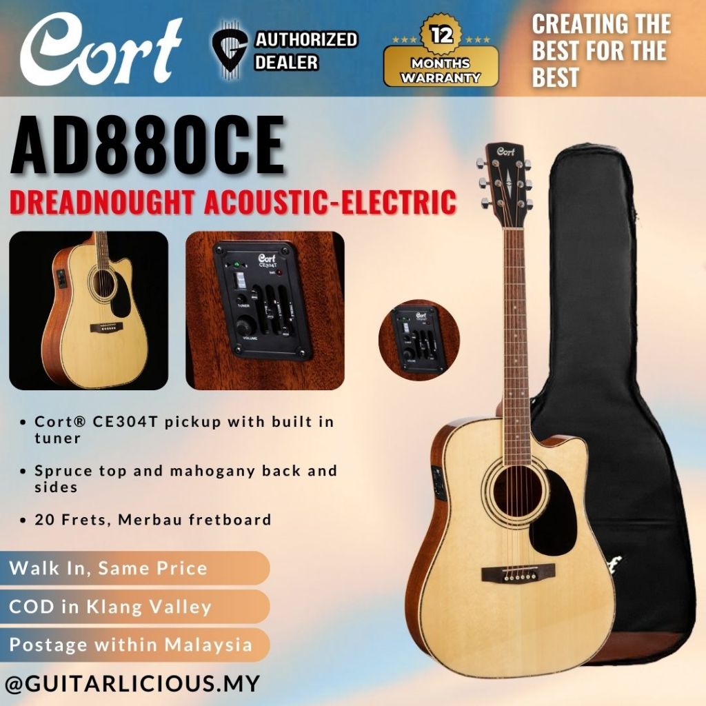 FREE SHIPPING - CORT AD880CE Spruce Top Dreadnought Cutaway Pickup EQ ...