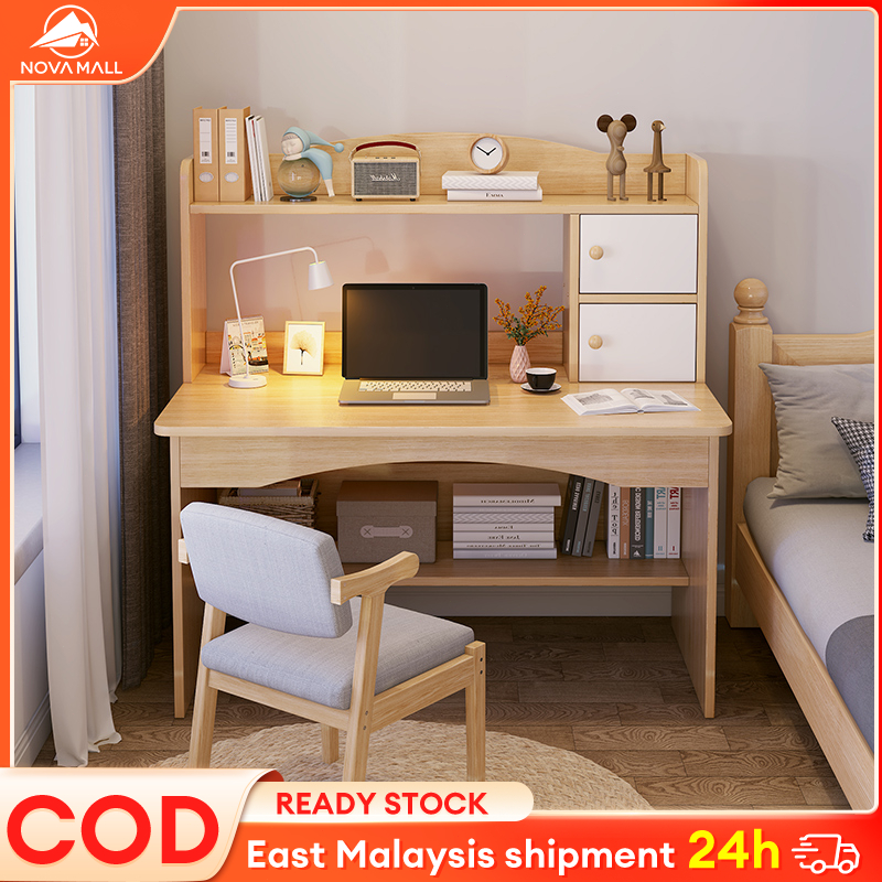 NM-Computer Table Meja belajar Modern Study TableWith Book Shelf Table ...