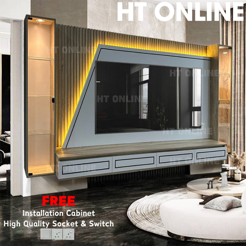 HT ONLINE 10 ft TV Cabinet / Wall Mounted Tv Cabinet / Hall Cabinet / Kabinet TV Gantung / Rak ...