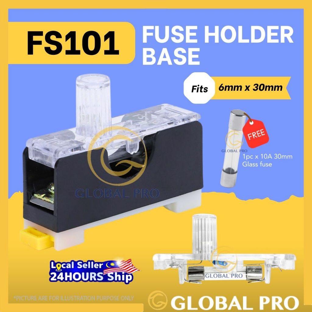 1PC FS-101 6mm x 30mm Fuse Holder Base with Fuse Single Pole 10A AC250V for Glass Fuse Indicator ...
