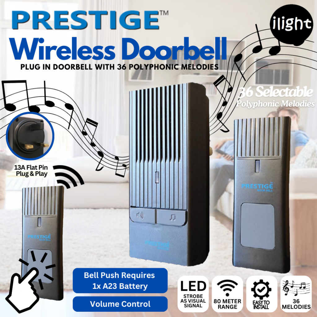 PRESTIGE Wireless Door Bell Push Button Plug and Play Doorbell 36 ...