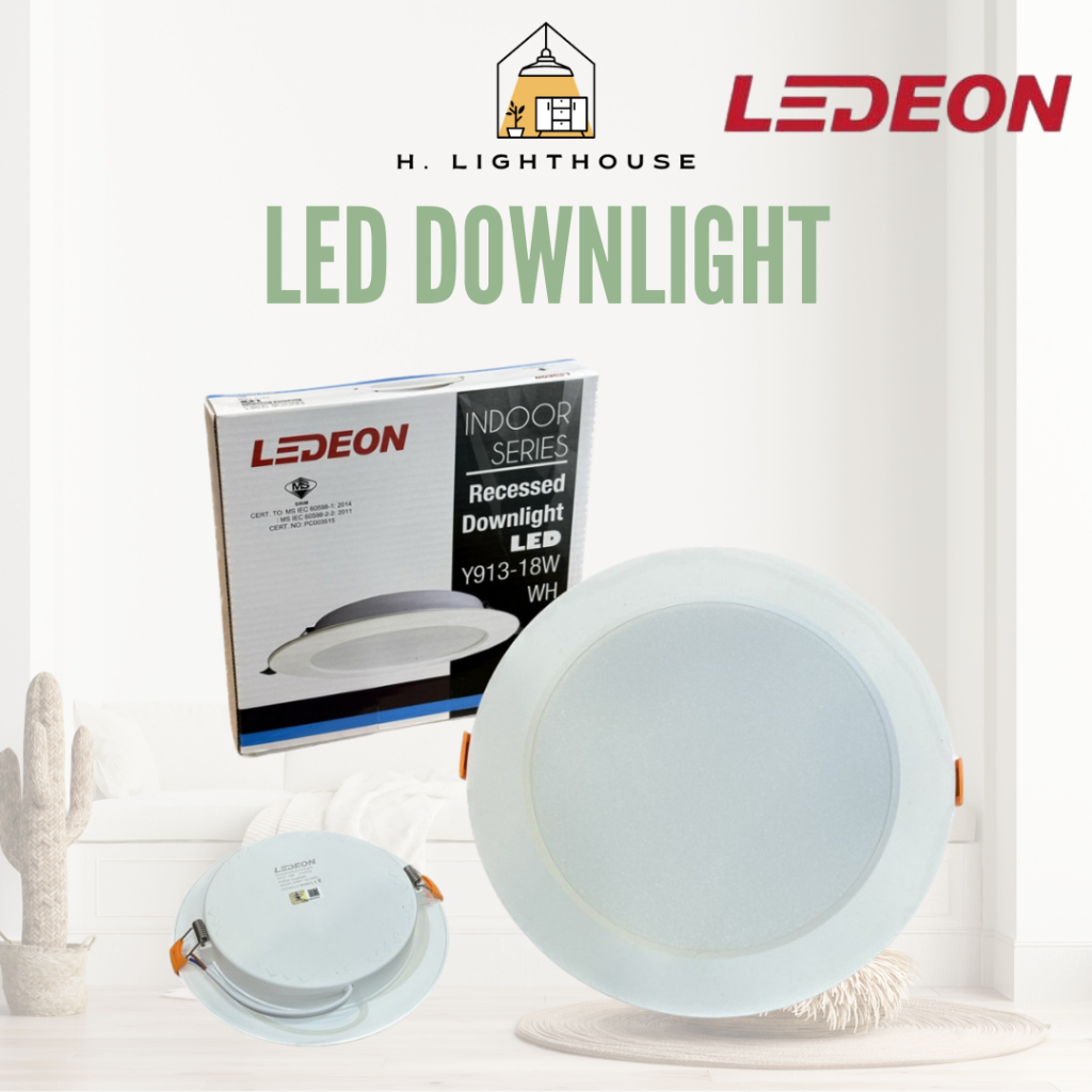 [SIRIM APPROVED] LEDEON Y913 Bulat Y915 Petak LED Downlight 12W (4") 18W (6") Super Bright ...