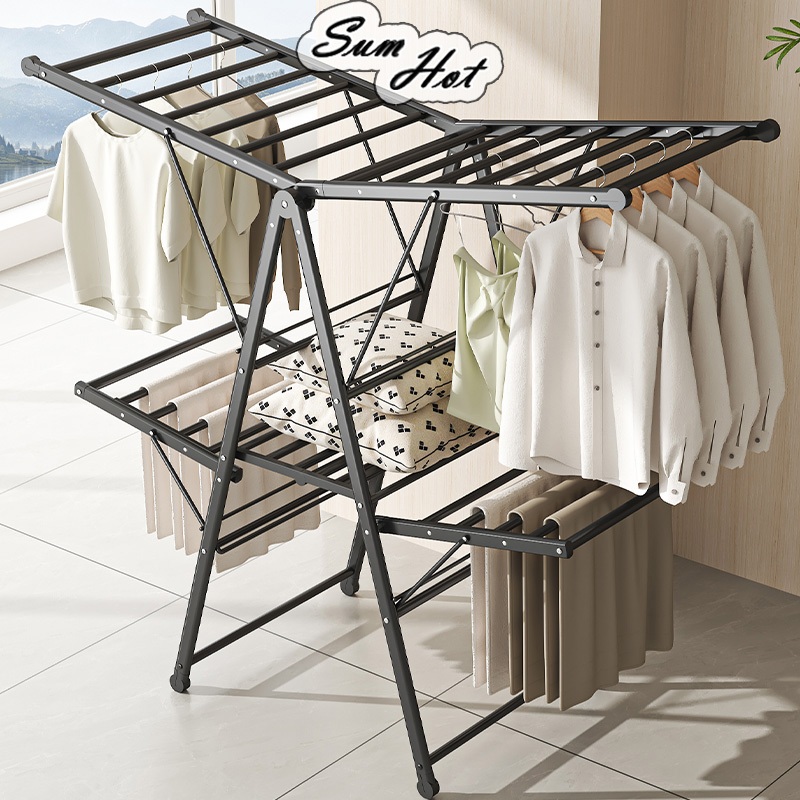 Multifunctional Floor Double Folding Drying Rack Indoor Balcony Outdoor ...