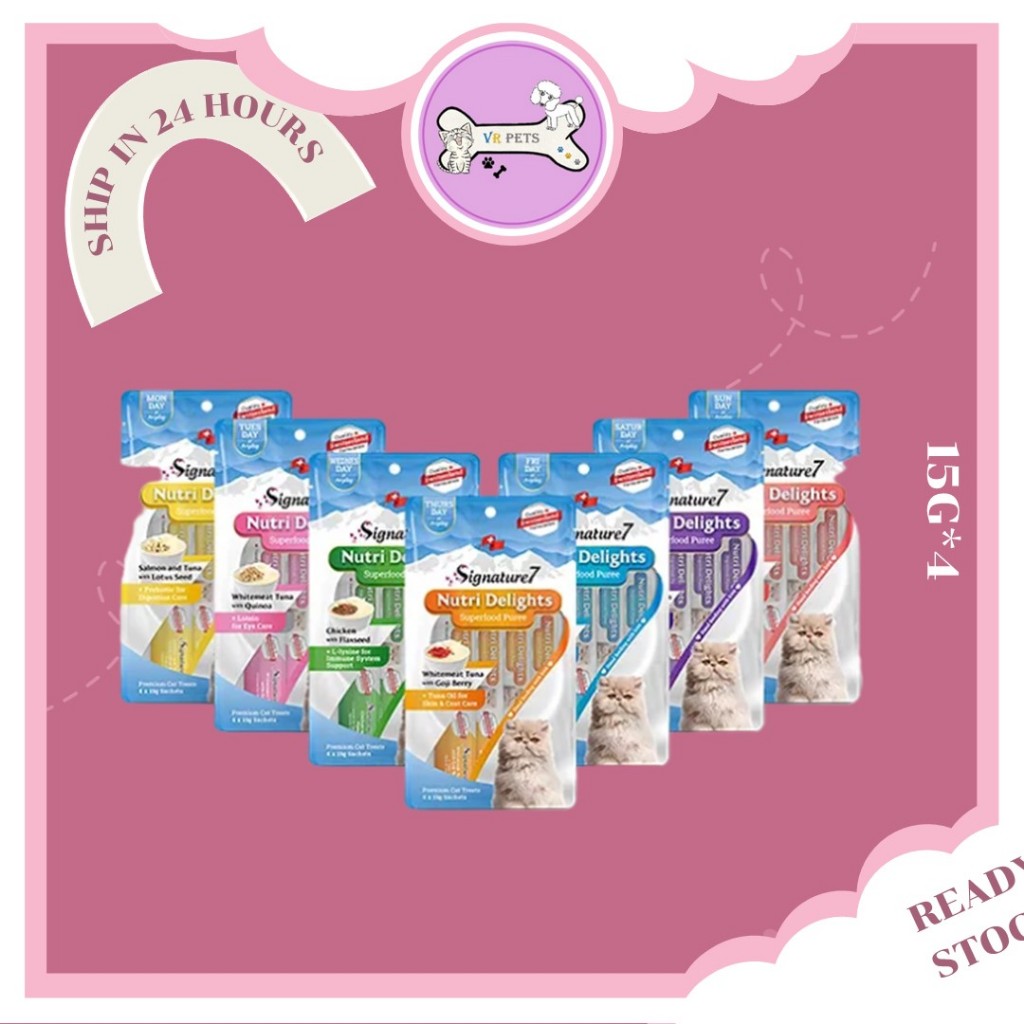 Signature 7 Nutri Delights Superfood Puree 4 x 15g sachets Cat Wet Food ...