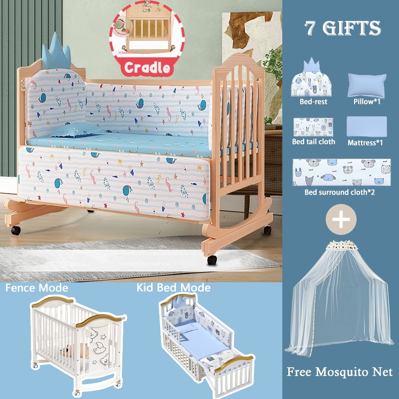🔥Free returns🔥7 in 1 Wooden Baby Cot Multifunctional baby bed Food ...