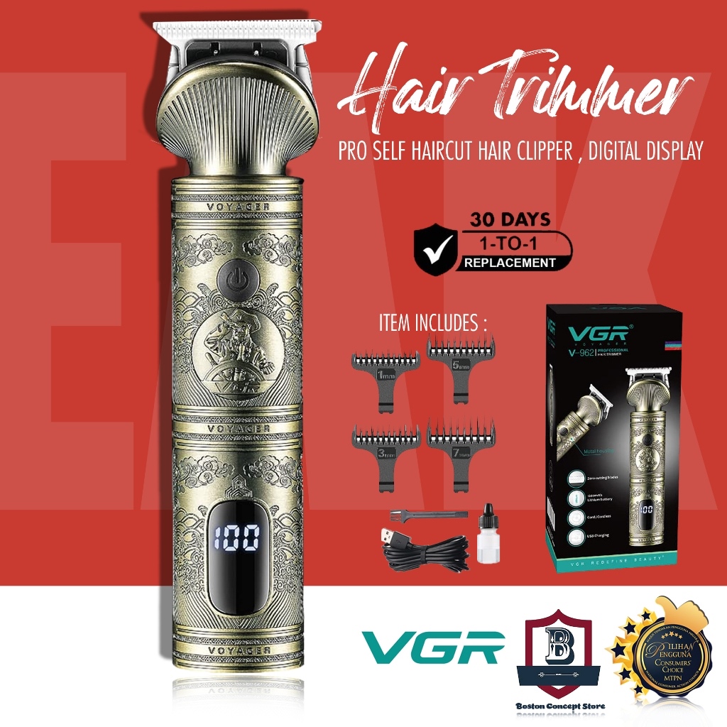 VGR V-962 Zero Adjustable Professional Rechargeable Hair Trimmer Metal Hair Clipper Mesin Rambut ...