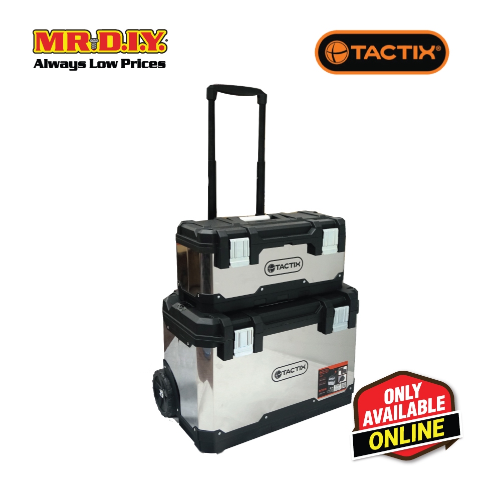 TACTIX Plastic Stainless Steel Rolling Tool Box Storage Organizer 1 Set ...