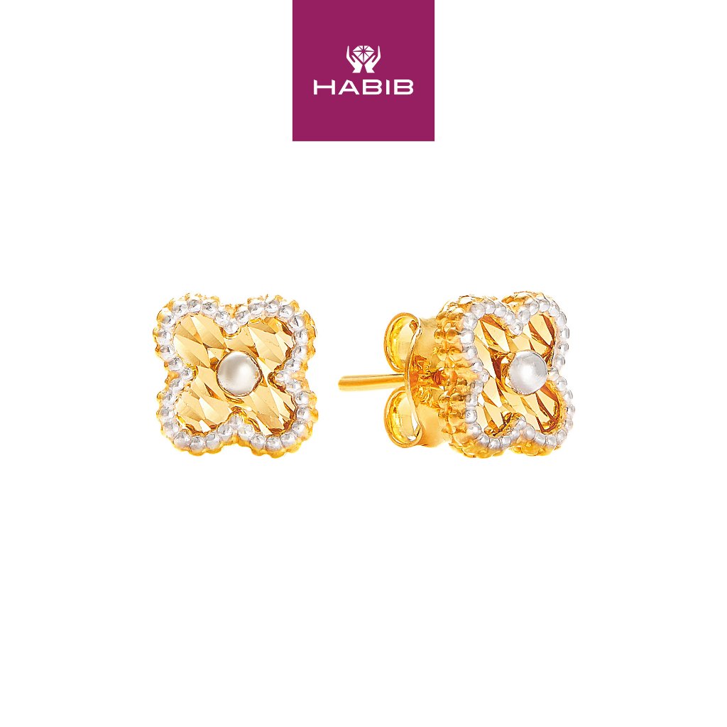 HABIB 916/22K Yellow and White Gold Earrings E5094 | Shopee Malaysia