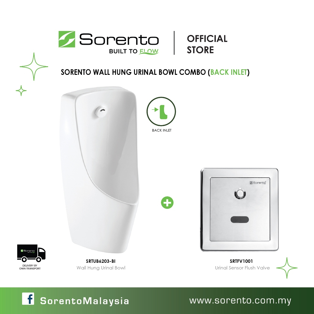 SORENTO WALL HUNG URINAL BOWL COMBO SET Back Inlet Model hotel grade ...